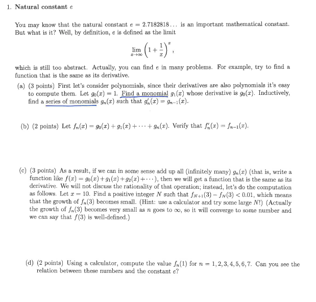 Solved 1. Natural constante You may know that the natural | Chegg.com