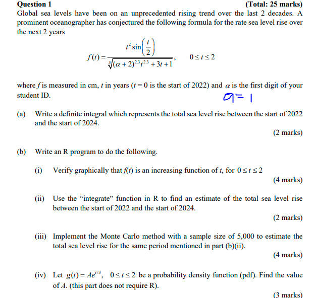 Solved Question 1 (Total: 25 marks) Global sea levels have | Chegg.com