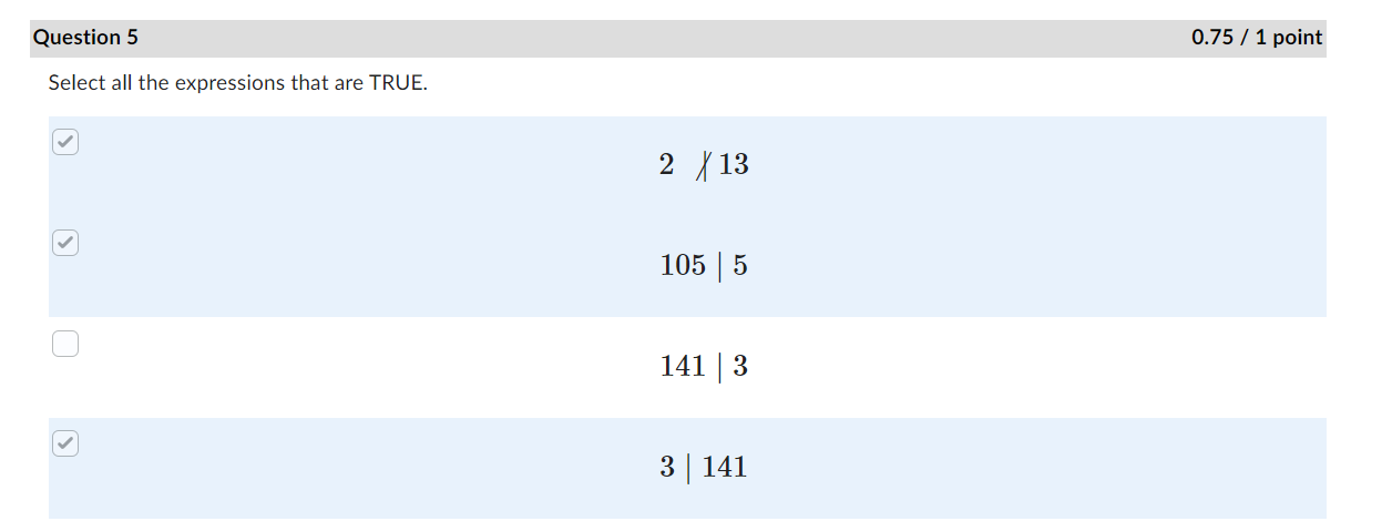 Solved Question 5 0.75 / 1 point Select all the expressions | Chegg.com