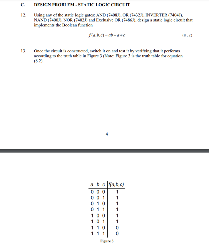 Solved c. 12. DESIGN PROBLEM - STATIC LOGIC CIRCUIT Using | Chegg.com