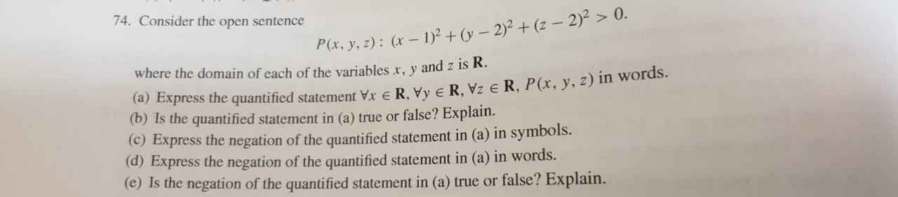 Solved 74. Consider the open sentence | Chegg.com