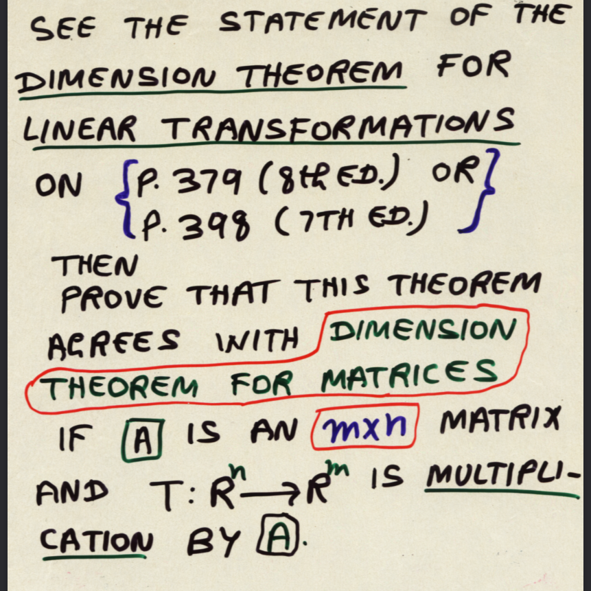 Solved SEE THE STATEMENT OF THE DIMENSION THEOREM FOR LINEAR | Chegg.com