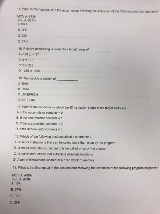 Solved 14. What is the final result in the accumulator | Chegg.com