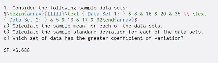 Solved 1. Consider the following sample data sets: | Chegg.com