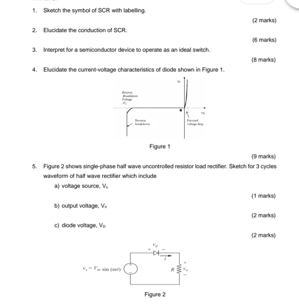 Solved 1. Sketch the symbol of SCR with labelling. (2 marks) | Chegg.com