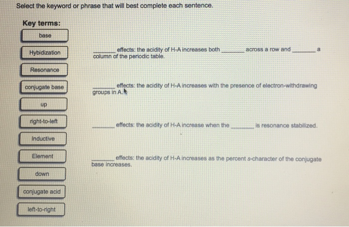 Solved Select the keyword or phrase that will best complete | Chegg.com