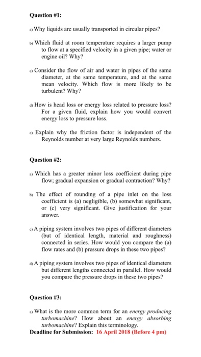 Solved Question #1 : Why liquids are usually transported in | Chegg.com