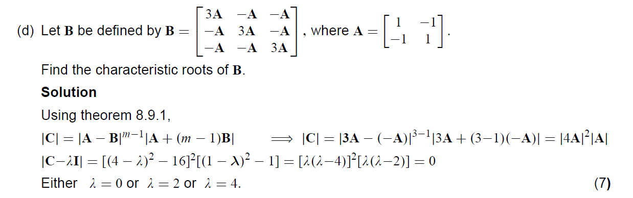 Solved (8.3) Find the characteristic roots of the matrix C | Chegg.com