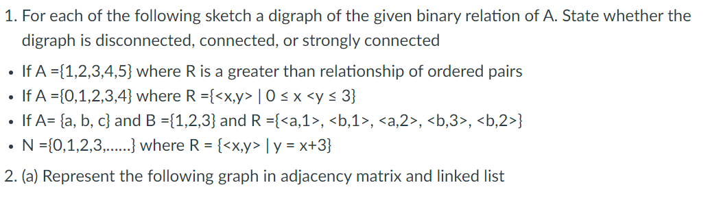 Solved 1. For each of the following sketch a digraph of the | Chegg.com