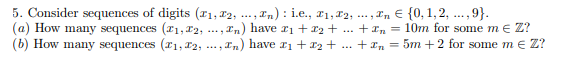 Consider sequences of digits (x1,x2,dots,xn) ﻿: | Chegg.com