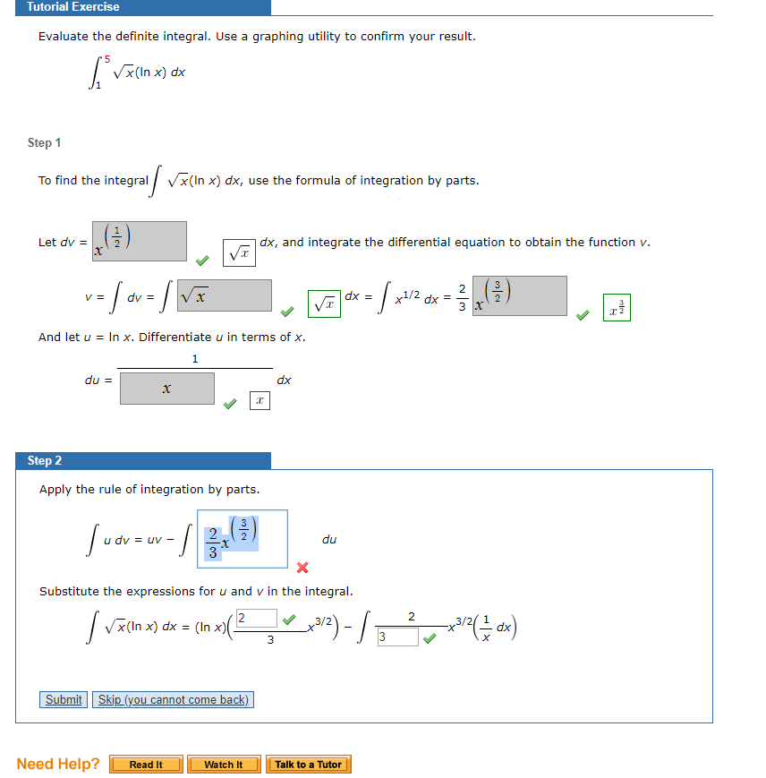 Solved Tutorial Exercise Evaluate the definite integral. Use | Chegg.com