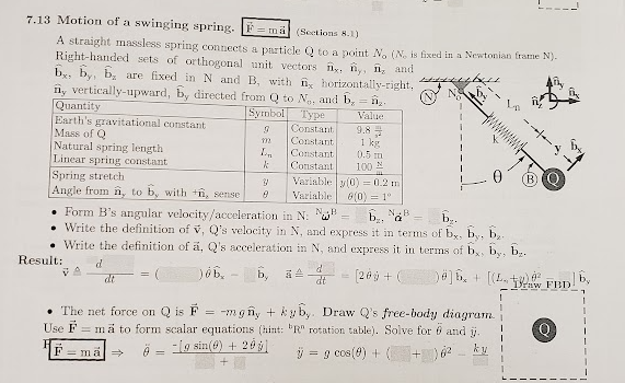 Solved 7.13 Motion of a swinging spring. F=ma (Sections 8.1) | Chegg.com