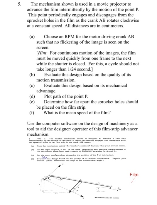 5. The mechanism shown is used in a movie projector | Chegg.com