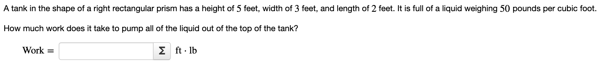 Solved A tank in the shape of a right rectangular prism has | Chegg.com