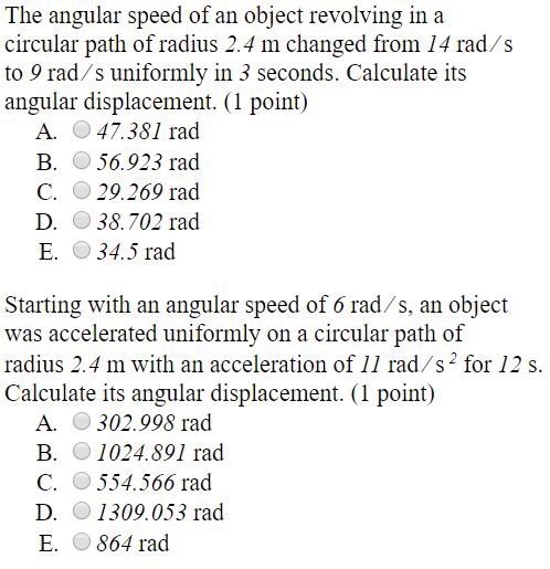 Solved The angular speed of an object revolving in a | Chegg.com
