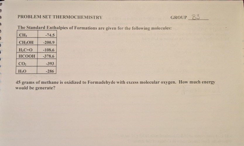 Solved PROBLEM SET THERMOCHEMISTRY GROUP B3 The Standard | Chegg.com