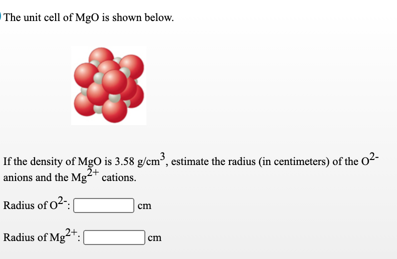 Solved The unit cell of MgO is shown below. If the density | Chegg.com