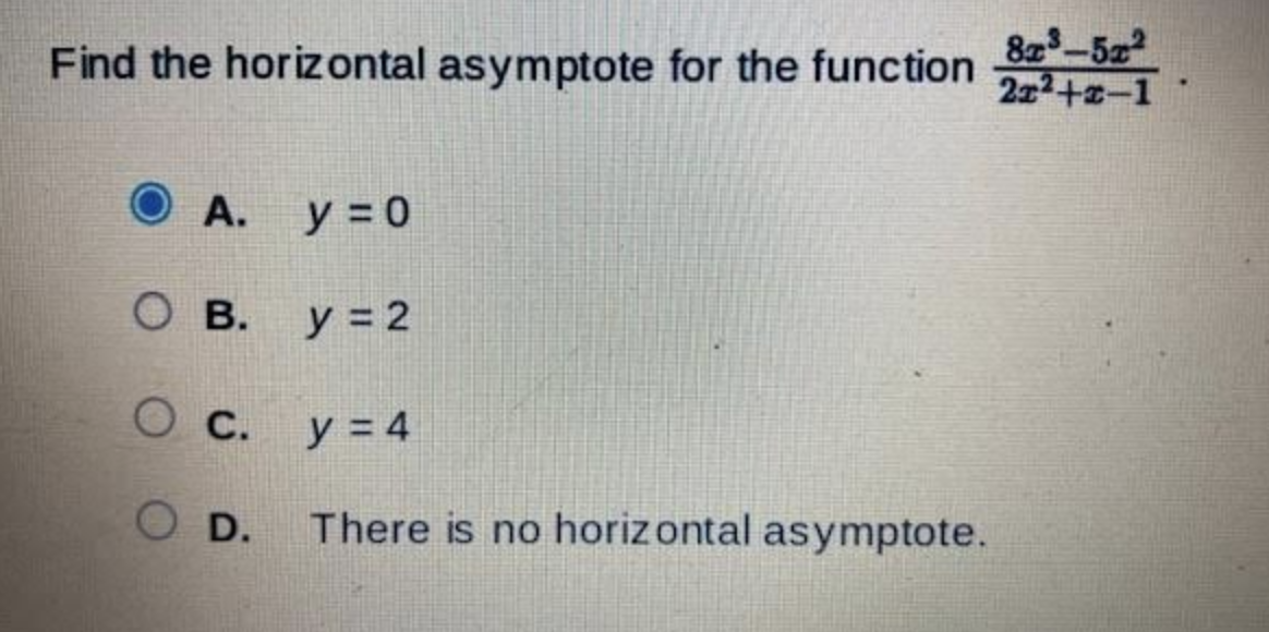 Solved Find the horizontal asymptote for the function | Chegg.com