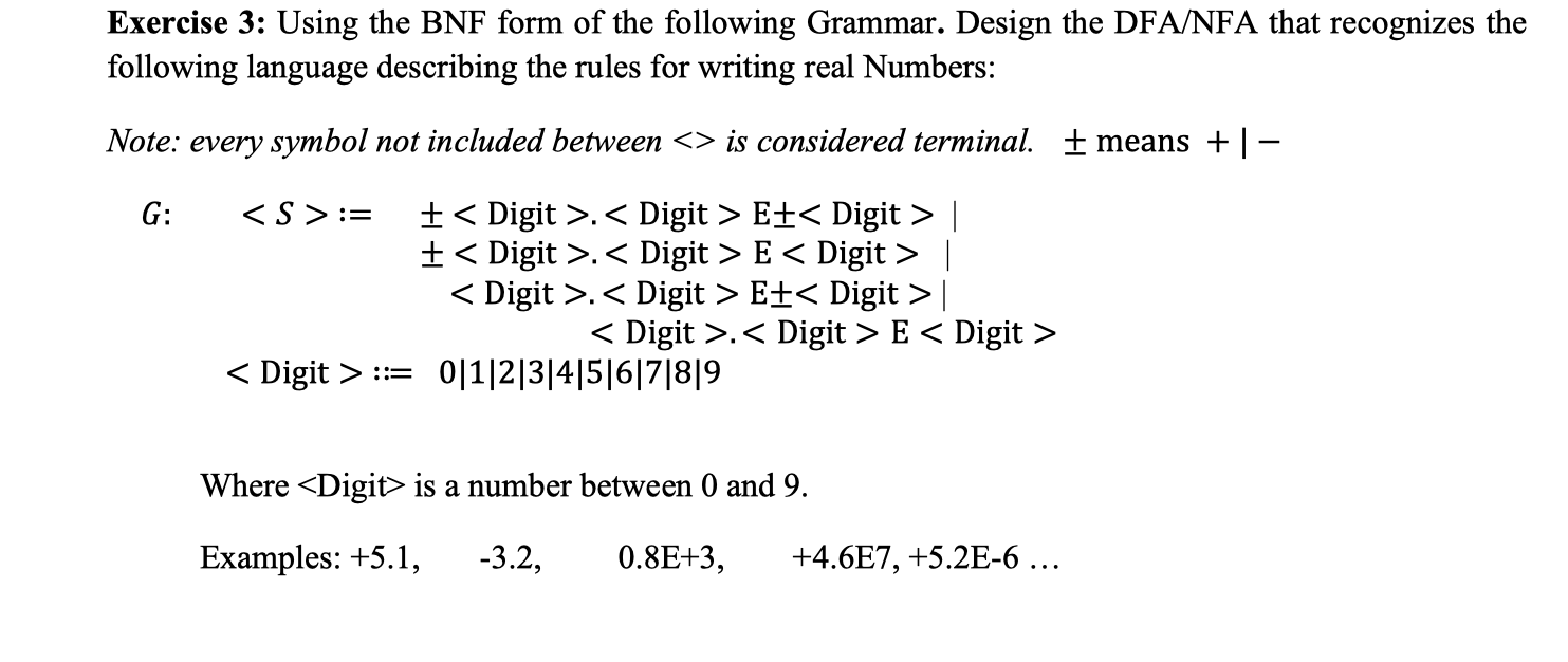 Solved Exercise 3: Using the BNF form of the following | Chegg.com