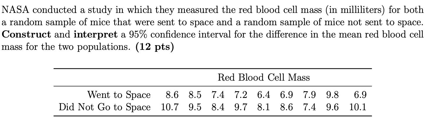 Solved NASA conducted a study in which they measured the red | Chegg.com