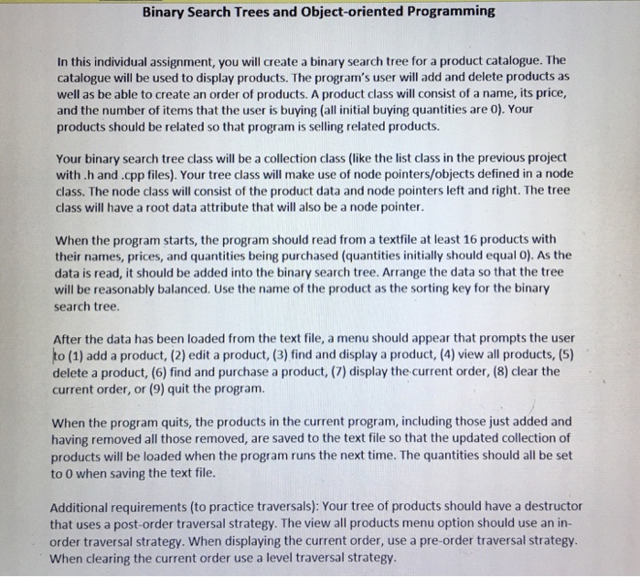 Solved Binary Search Trees and Object-oriented Programming | Chegg.com