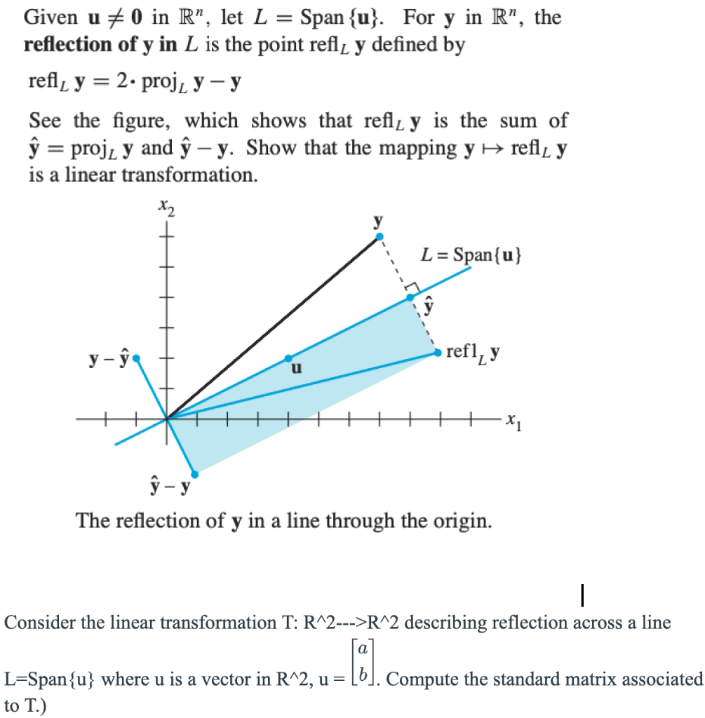 Solved Given u =0 in Rn, let L=Span{u}. For y in Rn, the | Chegg.com