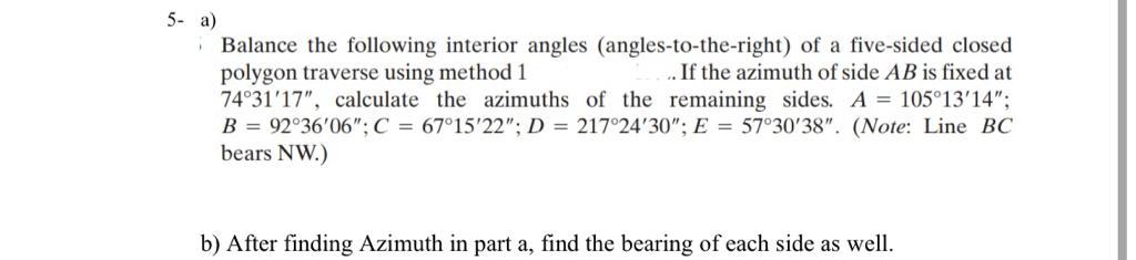 Solved a) Balance the following interior angles | Chegg.com