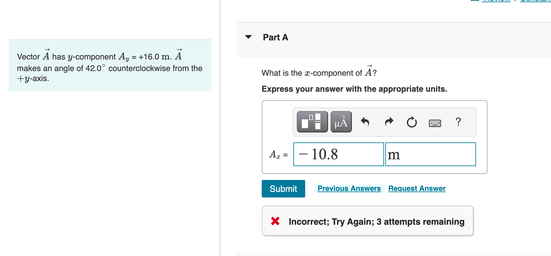 Solved Part AVector vec(A) ﻿has y-component | Chegg.com