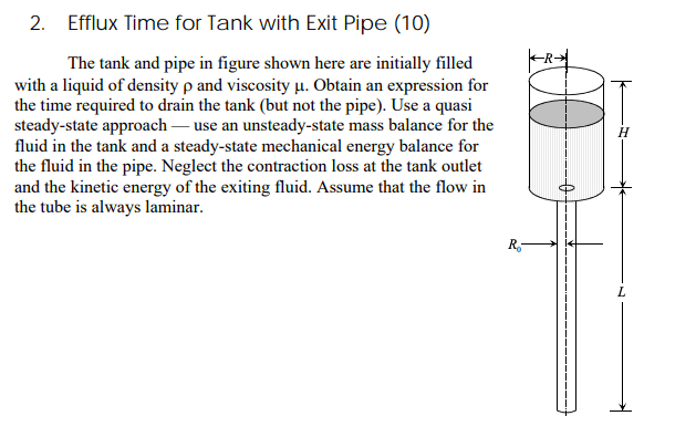 Solved 2. Efflux Time for Tank with Exit Pipe (10) The tank | Chegg.com
