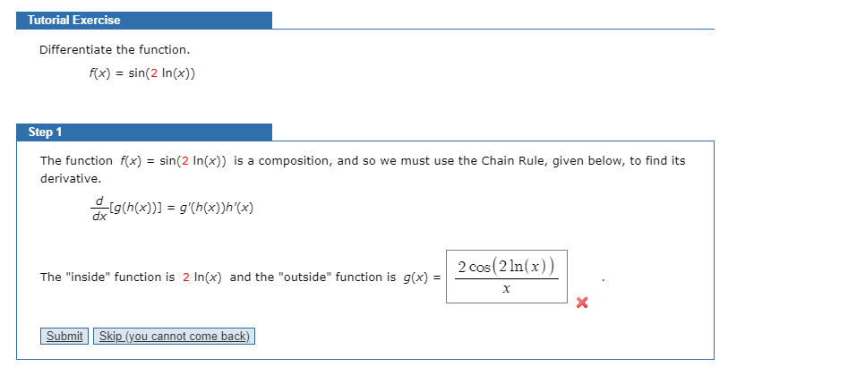Solved Tutorial Exercise Differentiate the function. f(x) = | Chegg.com