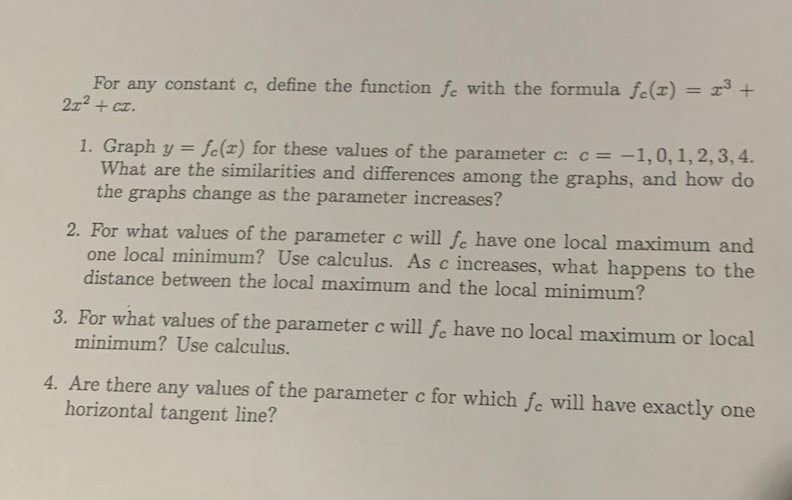 Solved For any constant c, define the function fc with the | Chegg.com