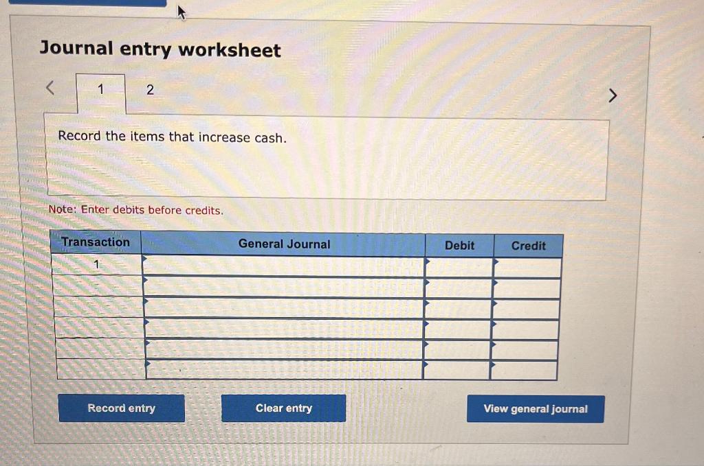 Solved Journal entry worksheet Record the items that | Chegg.com