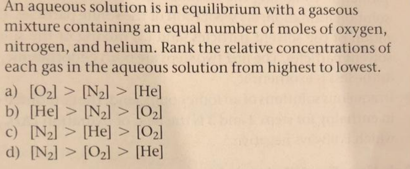 Solved An aqueous solution is in equilibrium with a gaseous | Chegg.com