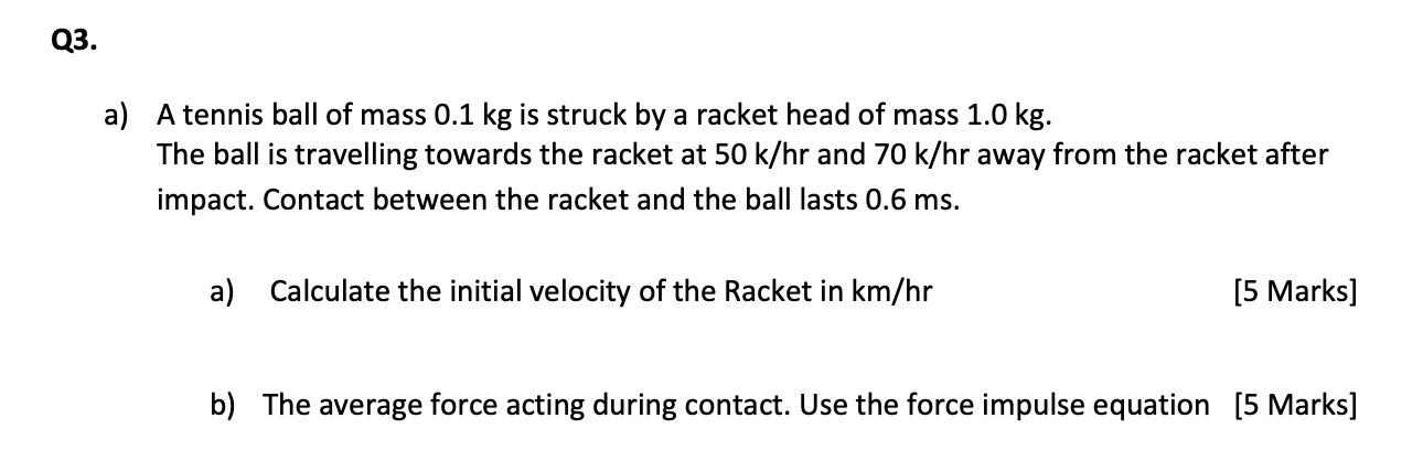 Solved Q3. a) A tennis ball of mass 0.1 kg is struck by a | Chegg.com
