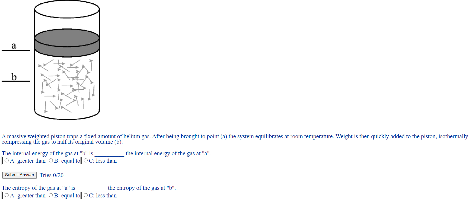 Solved A massive weighted piston traps a fixed amount of | Chegg.com