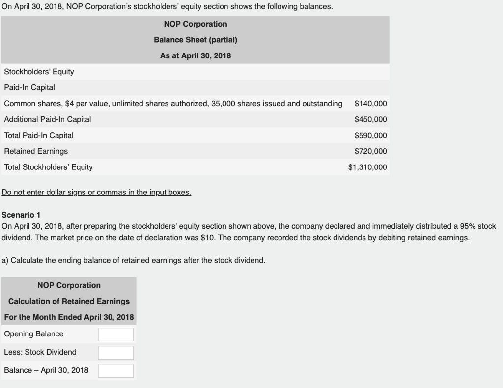 Solved On April 30, 2018, NOP Corporation's stockholders' | Chegg.com