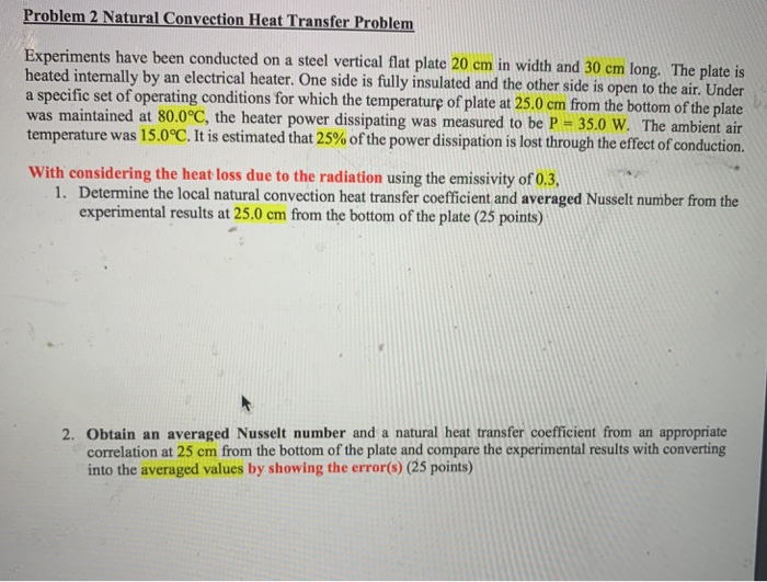 Problem 2 Natural Convection Heat Transfer Problem | Chegg.com