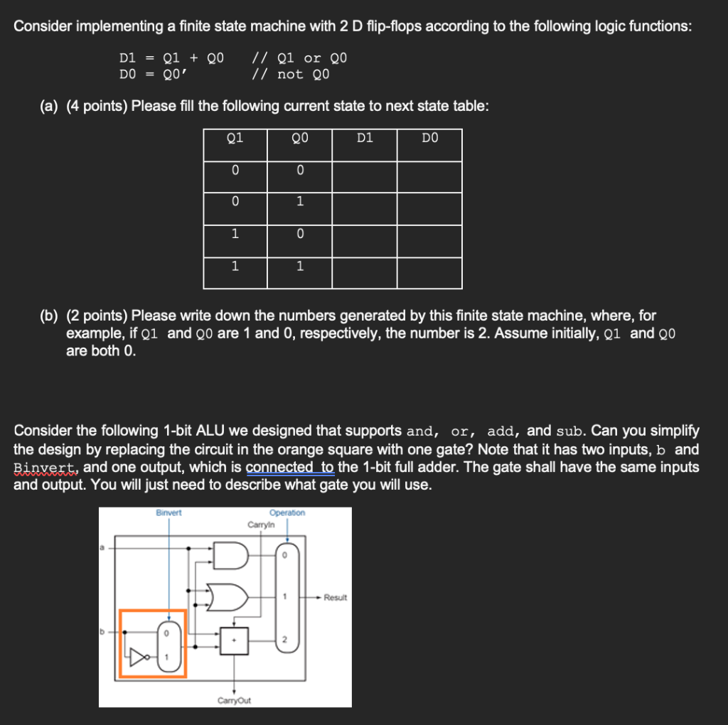 Solved Consider implementing a finite state machine with 2 D | Chegg.com