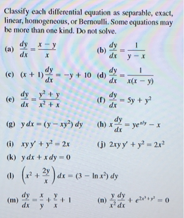 Solved Classify Each Differential Equation As Separable