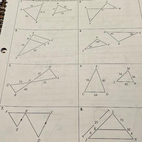 Solved Determine whether the triangles are similar by AA SSS | Chegg.com