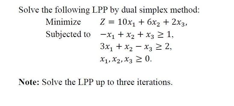 Solved Solve the following LPP by dual simplex method: | Chegg.com