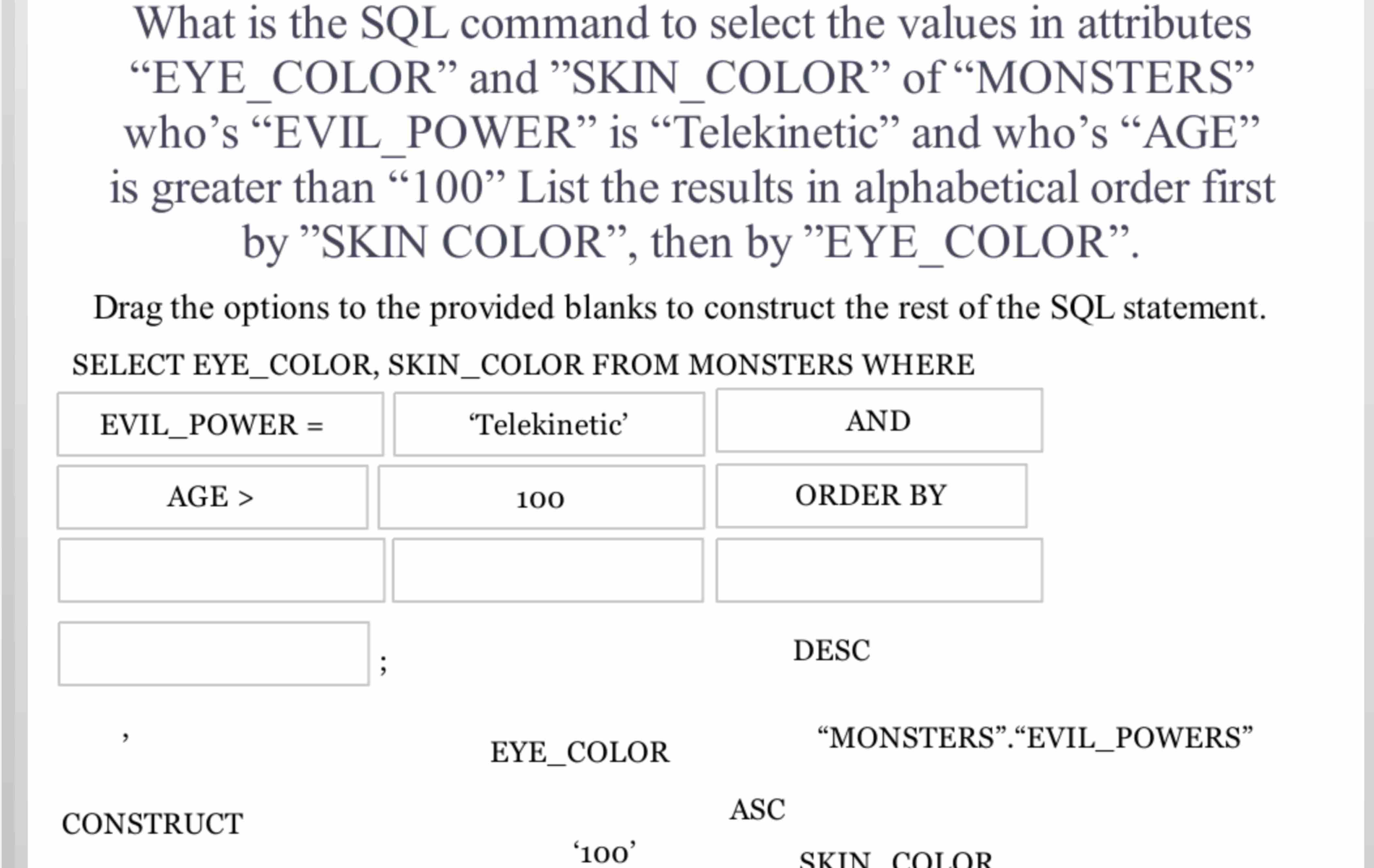 Solved What is the SQL command to select the values in | Chegg.com