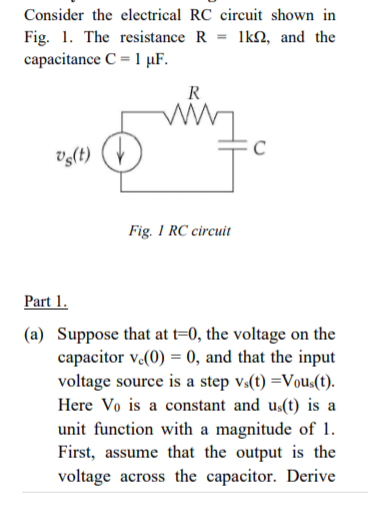 Solved Consider the electrical RC circuit shown in Fig. 1. | Chegg.com