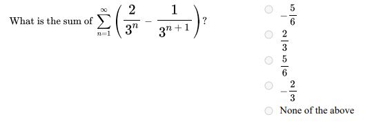 Solved What is the sum of ∑n=1∞(3n2−3n+11) ? −65 32 65 −32 | Chegg.com