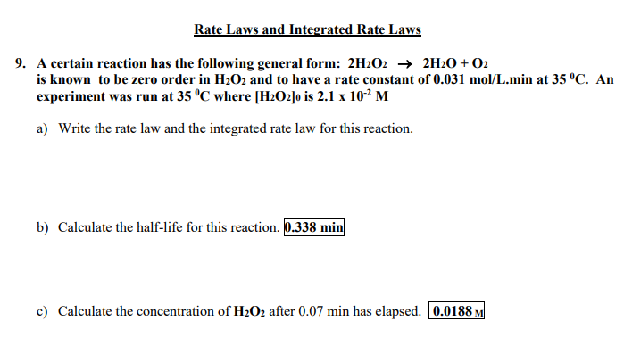 Solved Rate Laws and Integrated Rate Laws 9. A certain | Chegg.com