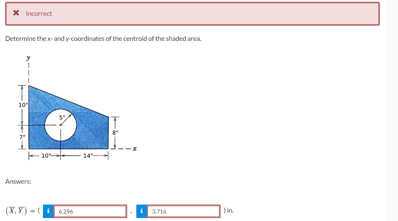 Solved Determine the x - and y-coordinates of the centroid | Chegg.com