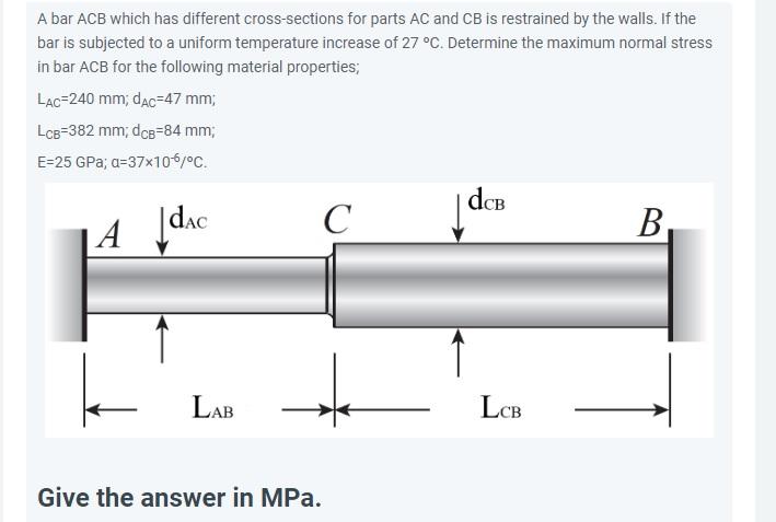 Solved A bar ACB which has different cross-sections for | Chegg.com