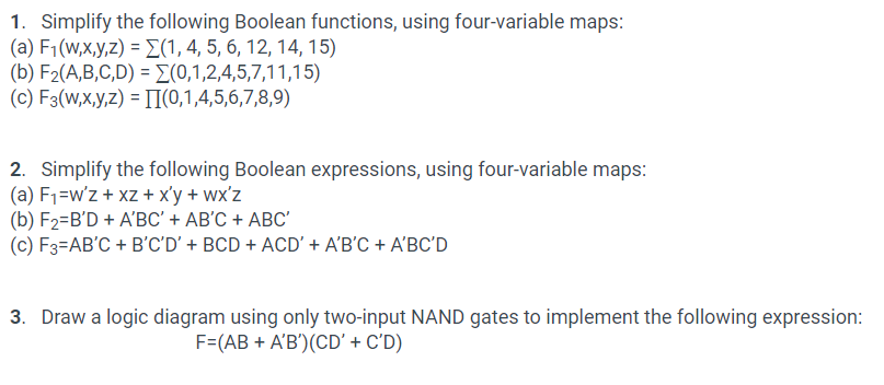 Solved 1. Simplify the following Boolean functions, using | Chegg.com