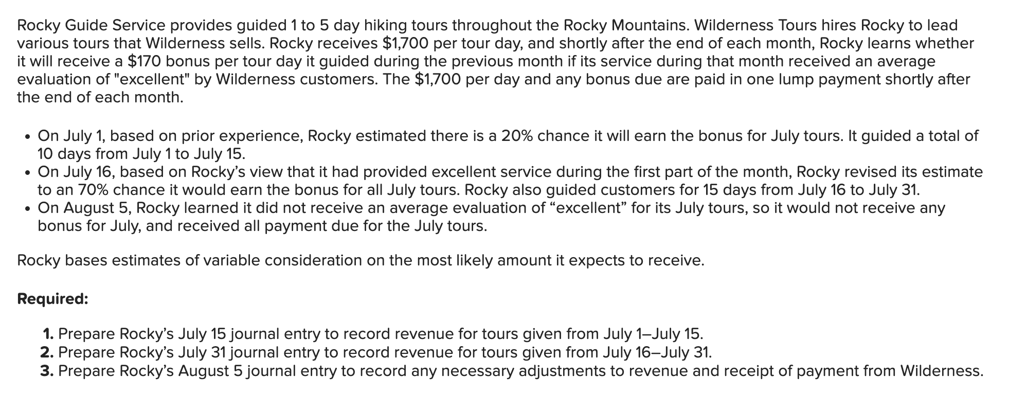 Solved Rocky Guide Service provides guided 1 to 5 day hiking | Chegg.com