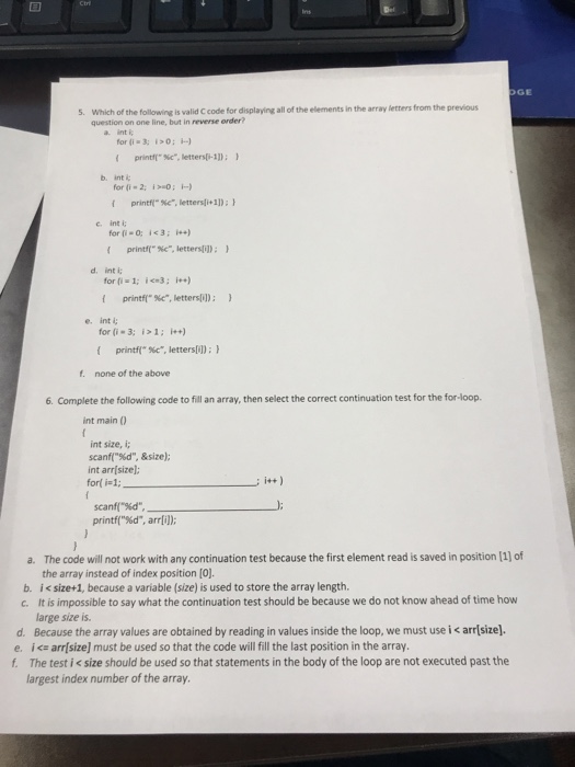 Solved Oge Which Of The Following Is Valid C Code For 